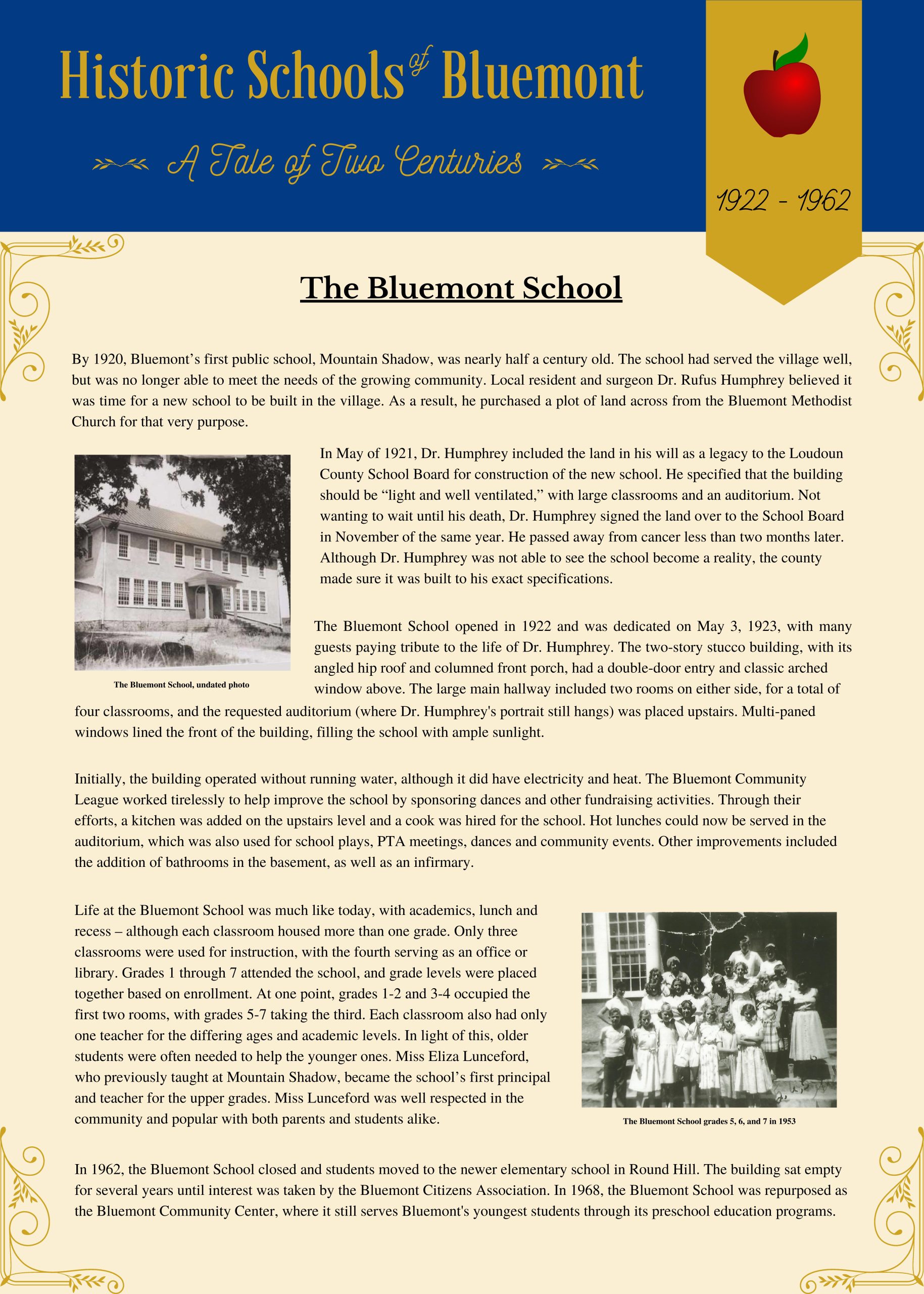 2021 – Historic Schools of Bluemont Exhibit – Bluemont Heritage